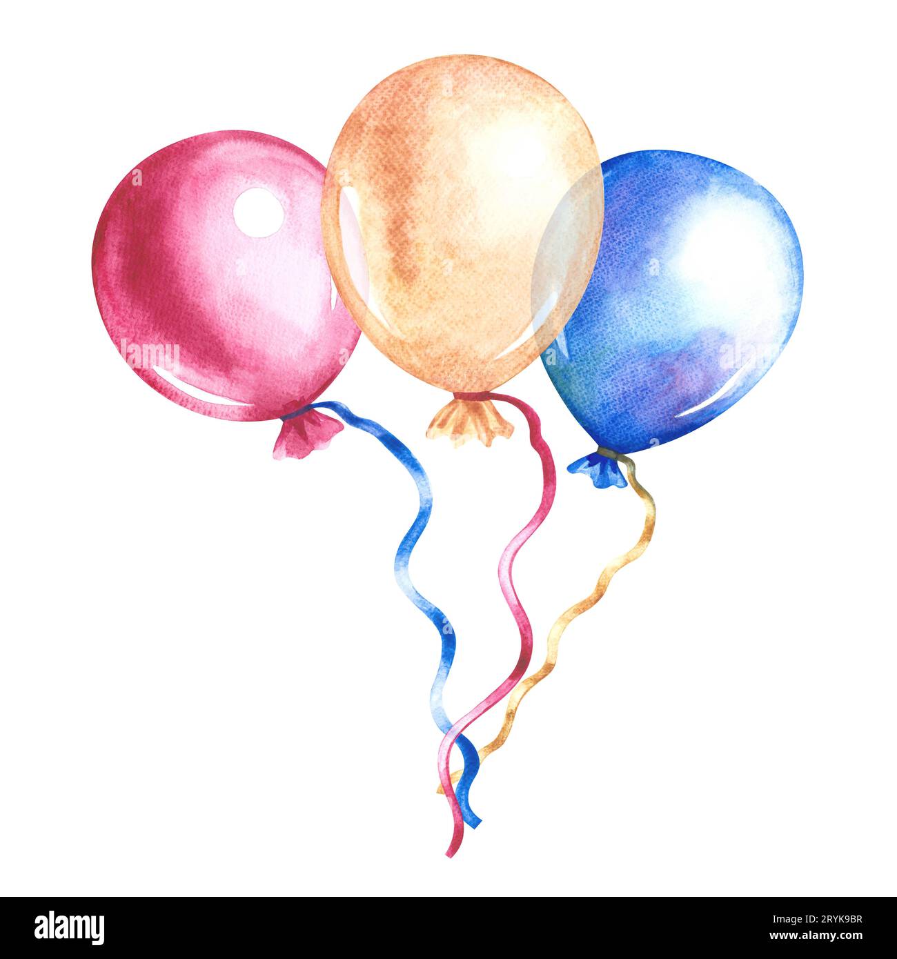 Festive balloons are tied in a bundle. Blue, yellow and pink. Handmade ...