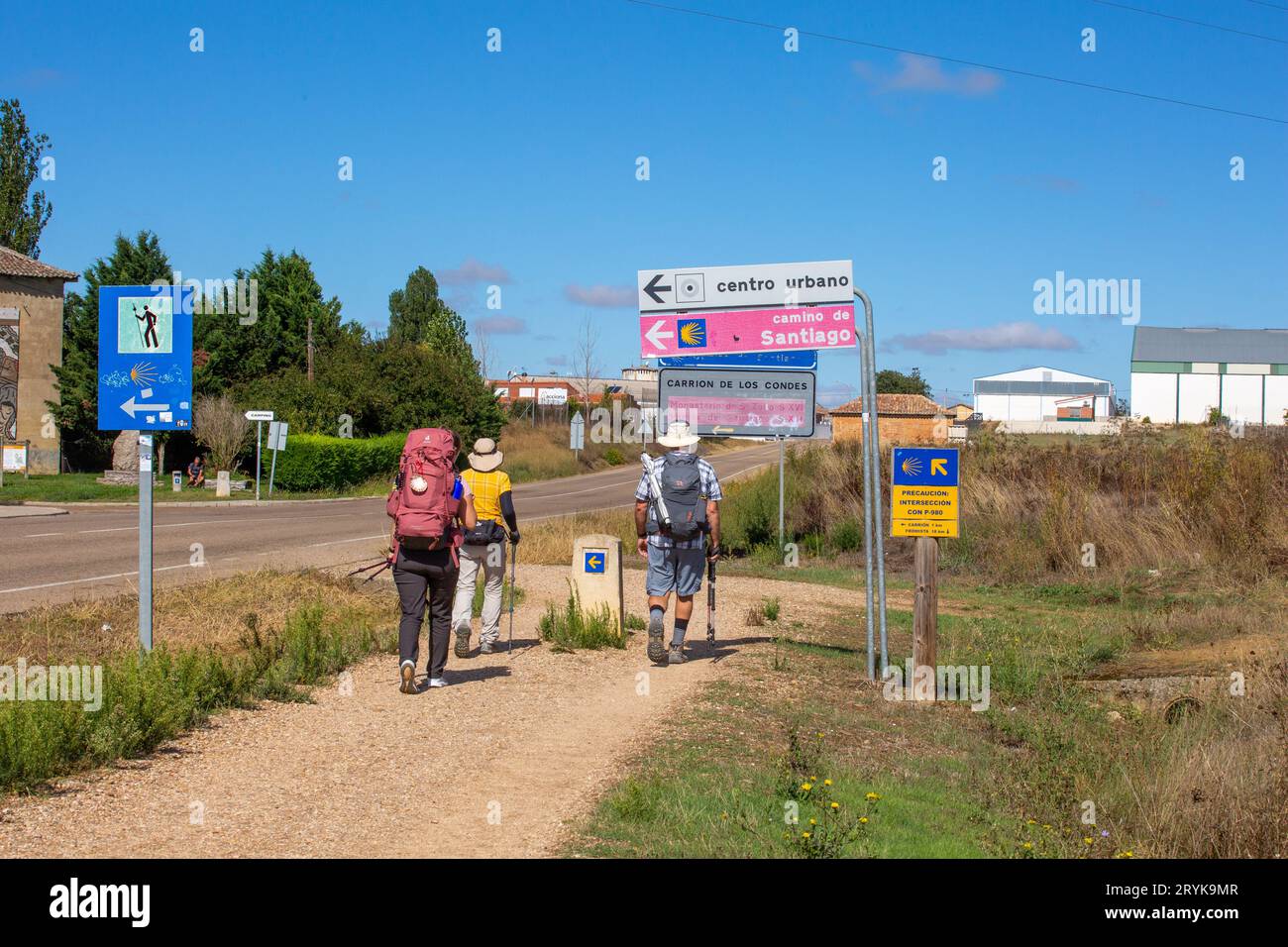 Pilgrims walking the Camino de Santiago, the way of St James pilgrimage ...