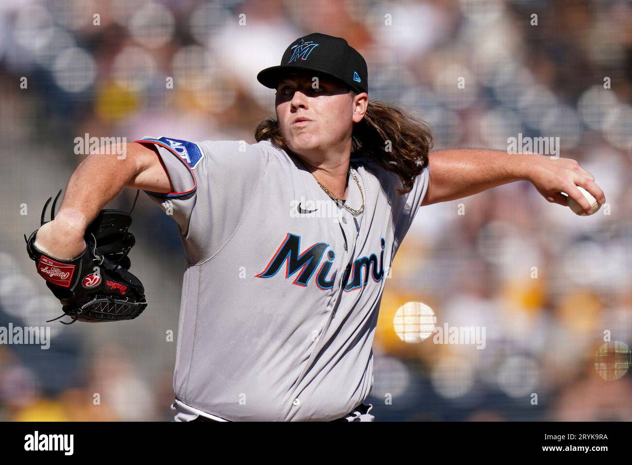 Miami Marlins starting pitcher Ryan Weathers delivers during the first ...