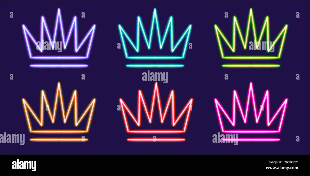 Neon Crown Set. glowing desktop icon, neon sticker, neon figure ...