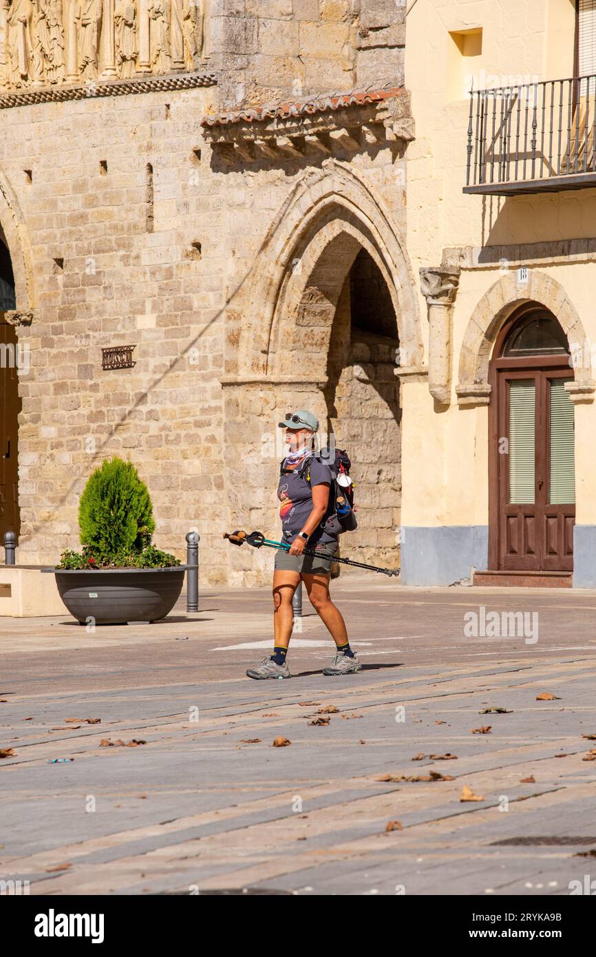 Pilgrims walking the Camino de Santiago, the way of St James pilgrimage ...