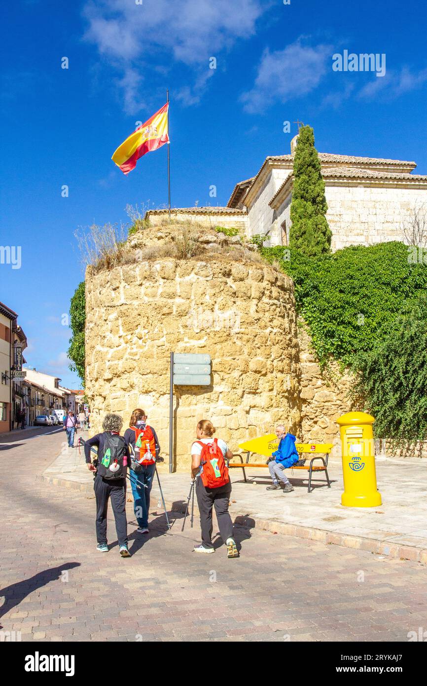 Pilgrims walking the Camino de Santiago, the way of St James pilgrimage ...