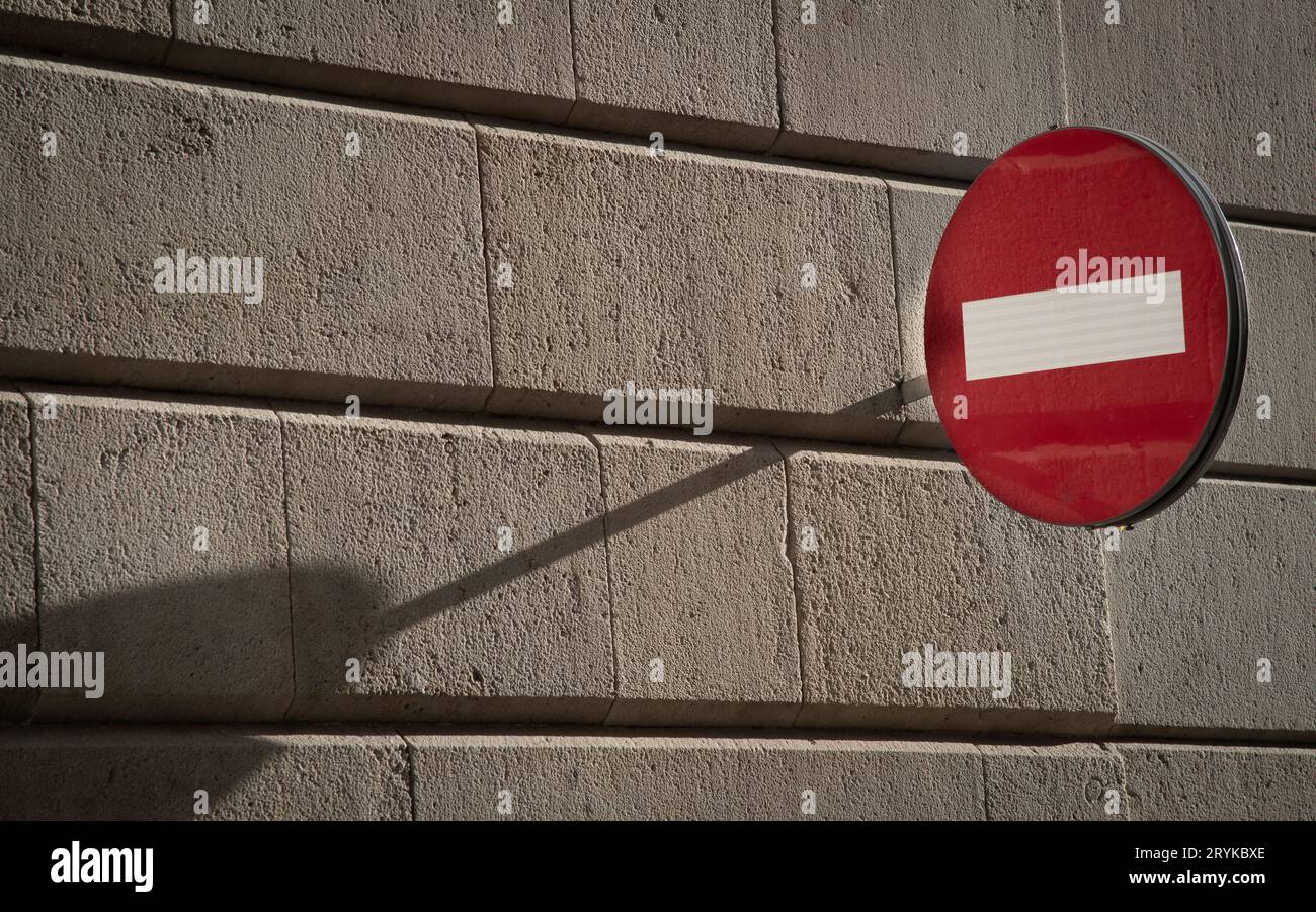 One way road warning sing on the street. Entry prohibited Stock Photo ...