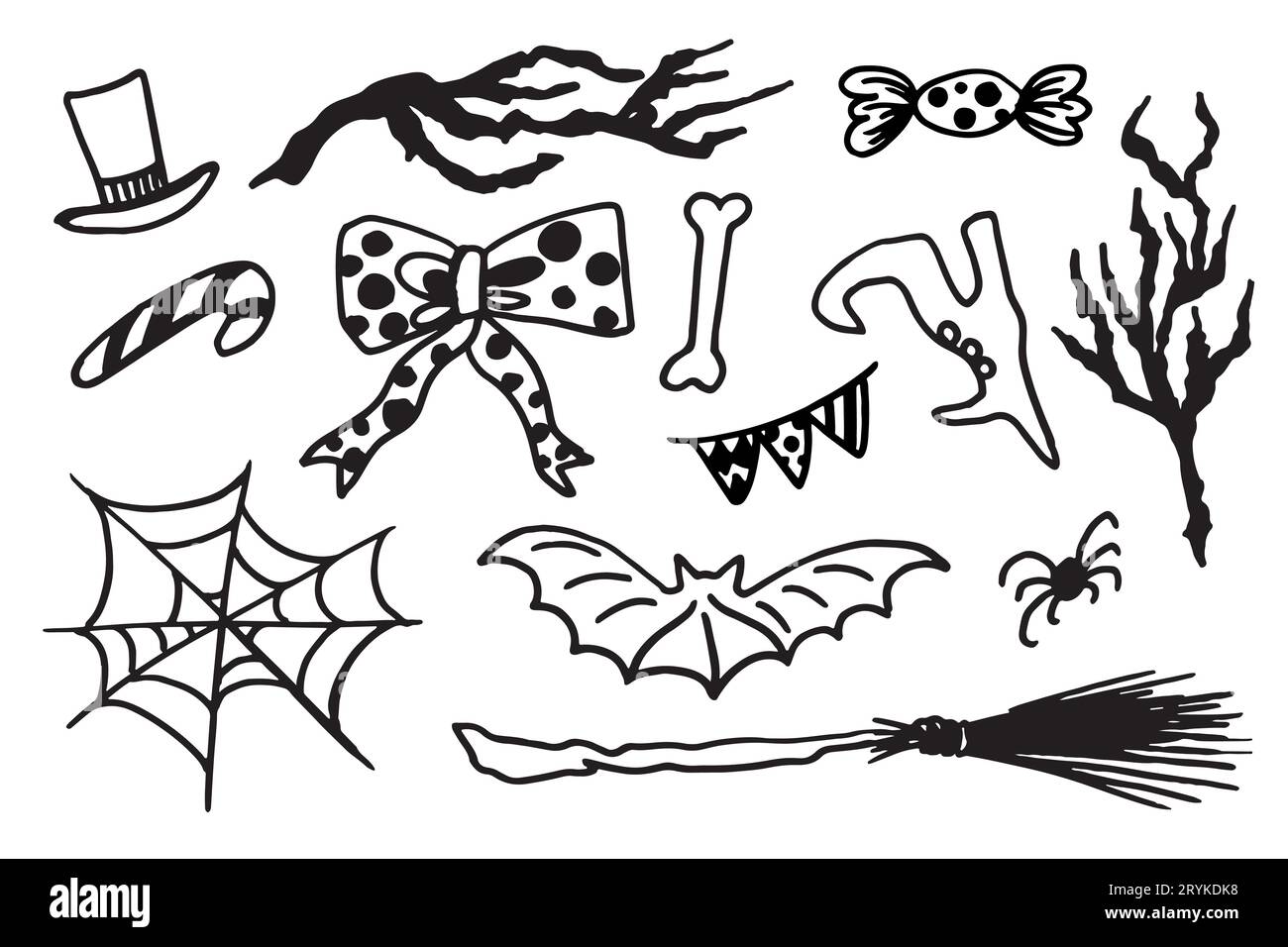 Hand drawn Halloween traditional symbols. Doodle style illustrations ...
