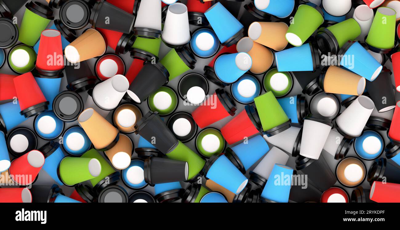 Pile of paper coffee cups for cappuccino, americano, espresso, mocha ...