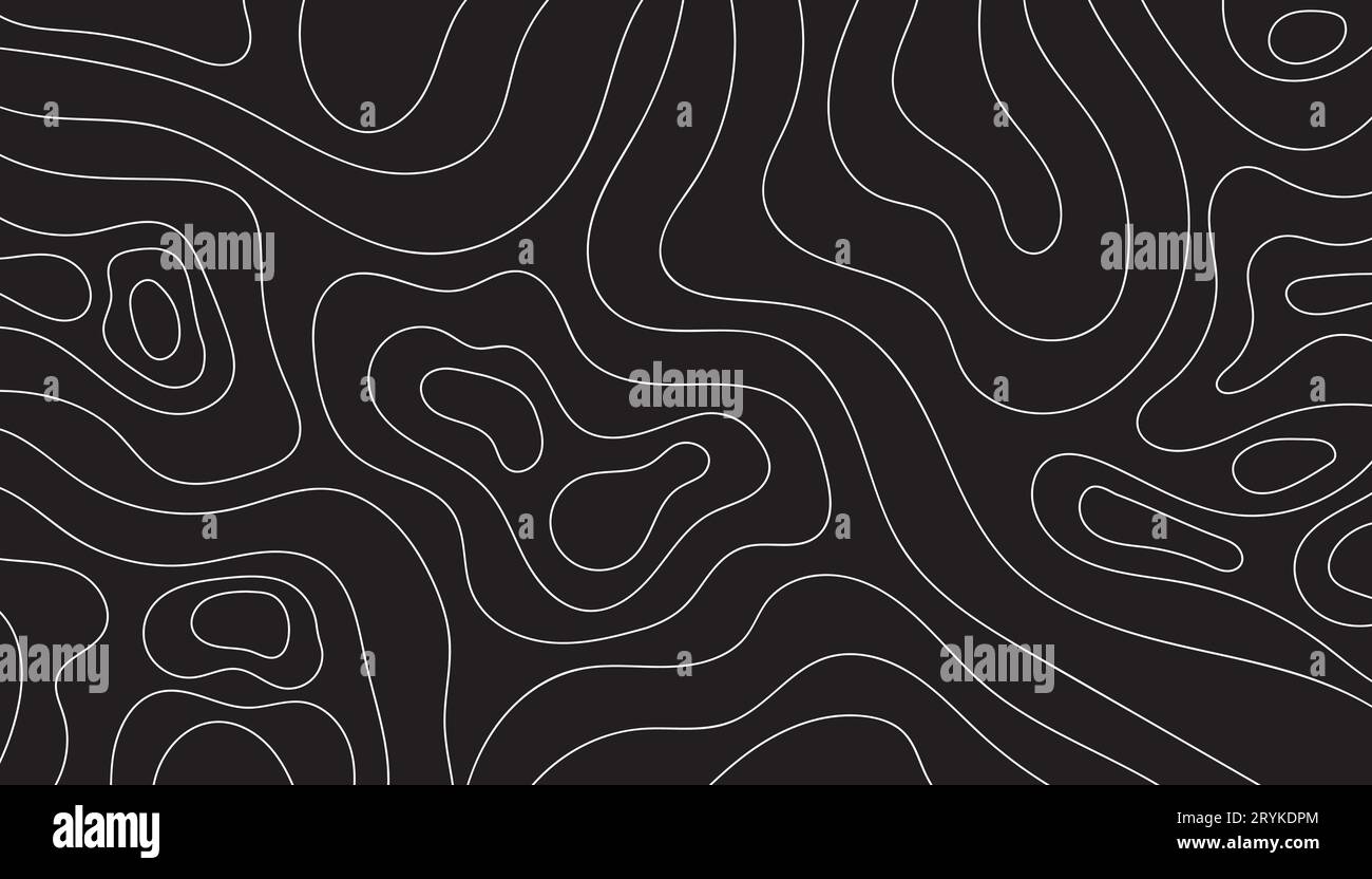 Black topographic background. Abstract linear irregular shapes on a ...