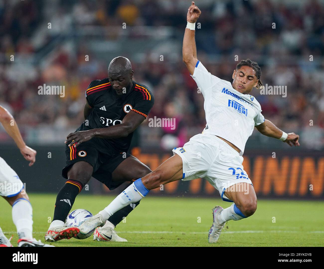 Rome, Italy. 01st Oct, 2023. Romelu Lukaku of AS Roma and Anthony Oyono ...
