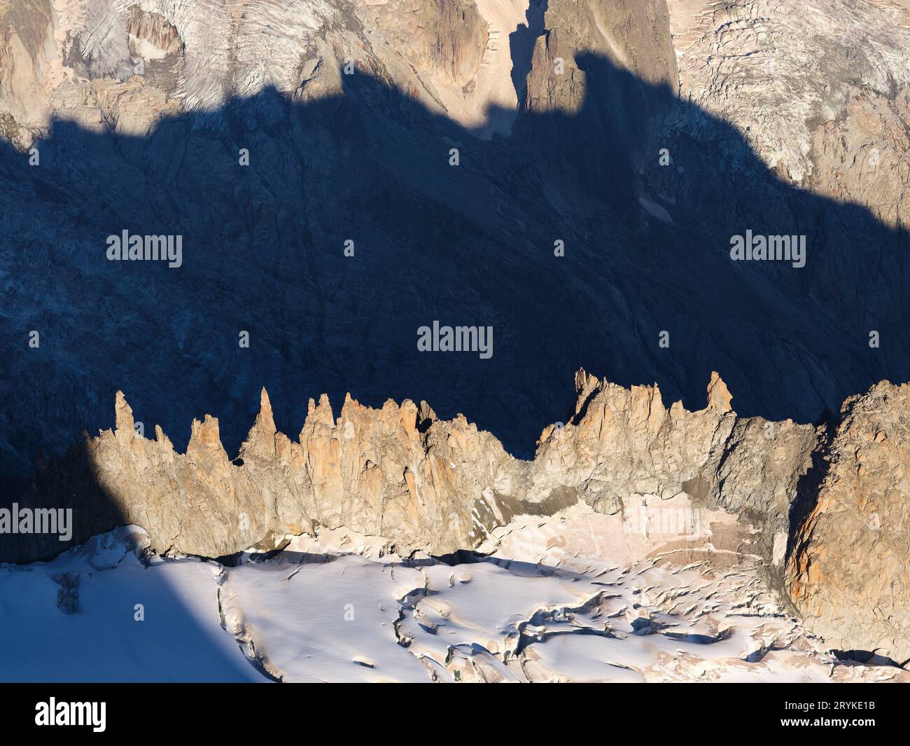 AERIAL VIEW. Long narrow ridge of sharp pinnacles known as "Les ...