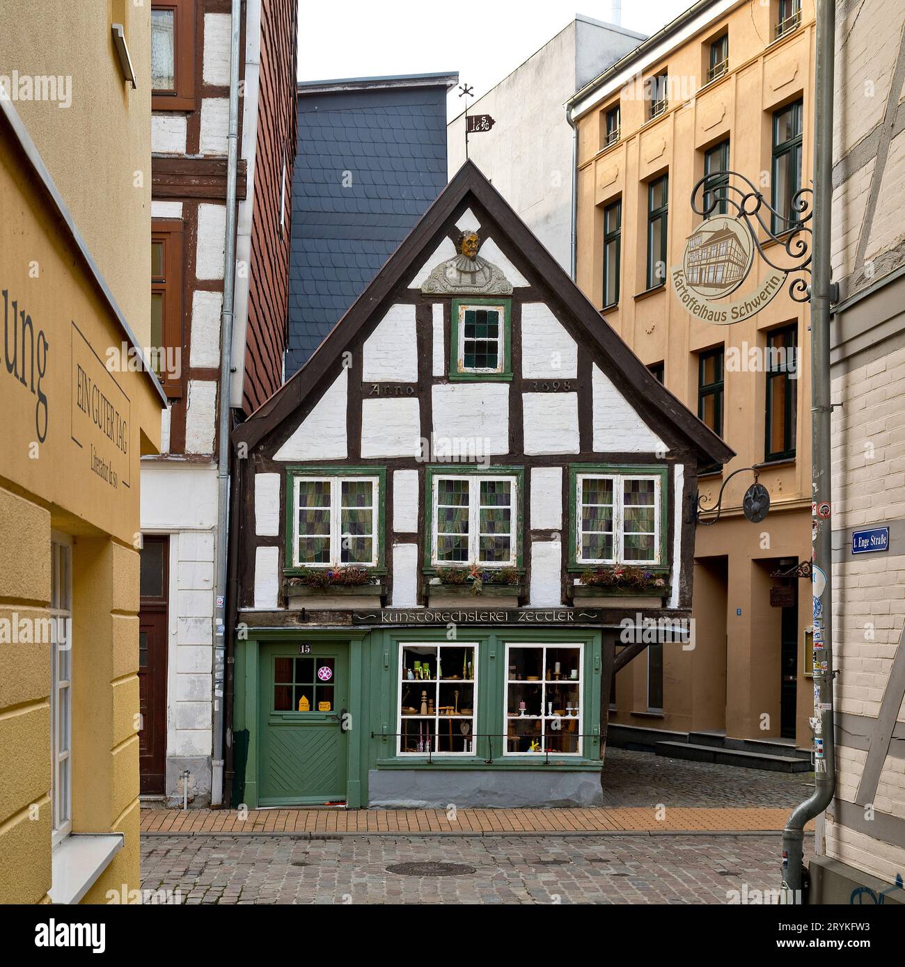 Small half-timbered house from 1698 in the old town, Schwerin ...