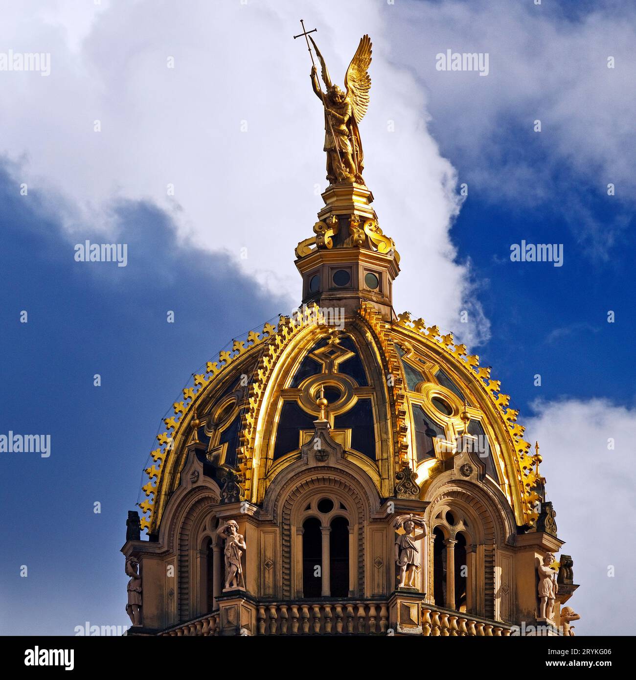 The gilded statue of Archangel Michael, artist August Kiss, Schwerin ...