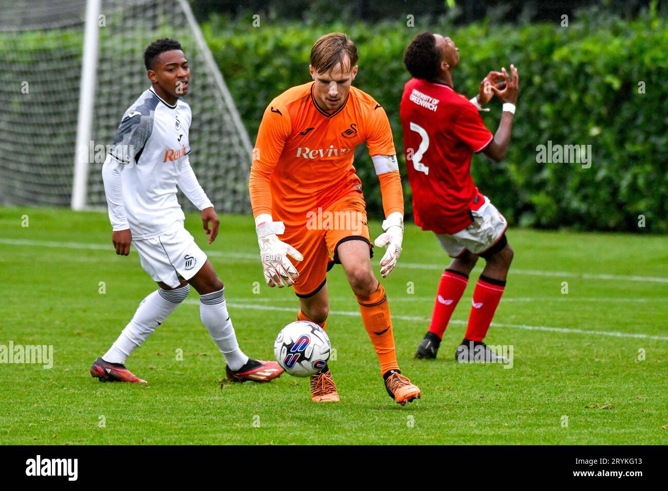 Swansea, Wales. 30 September 2023. Goalkeeper Ewan Griffiths of Swansea ...