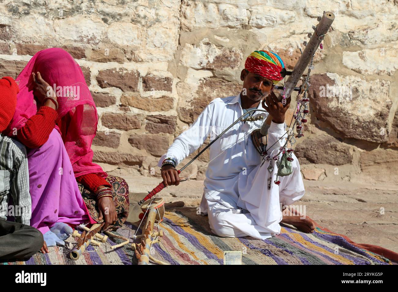 Musician playing Ravanahatha stringed instrument Jodhpur Rajasthan ...