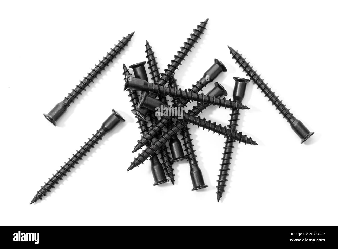 Group of black Assembly wood screws isolated on white background Stock ...