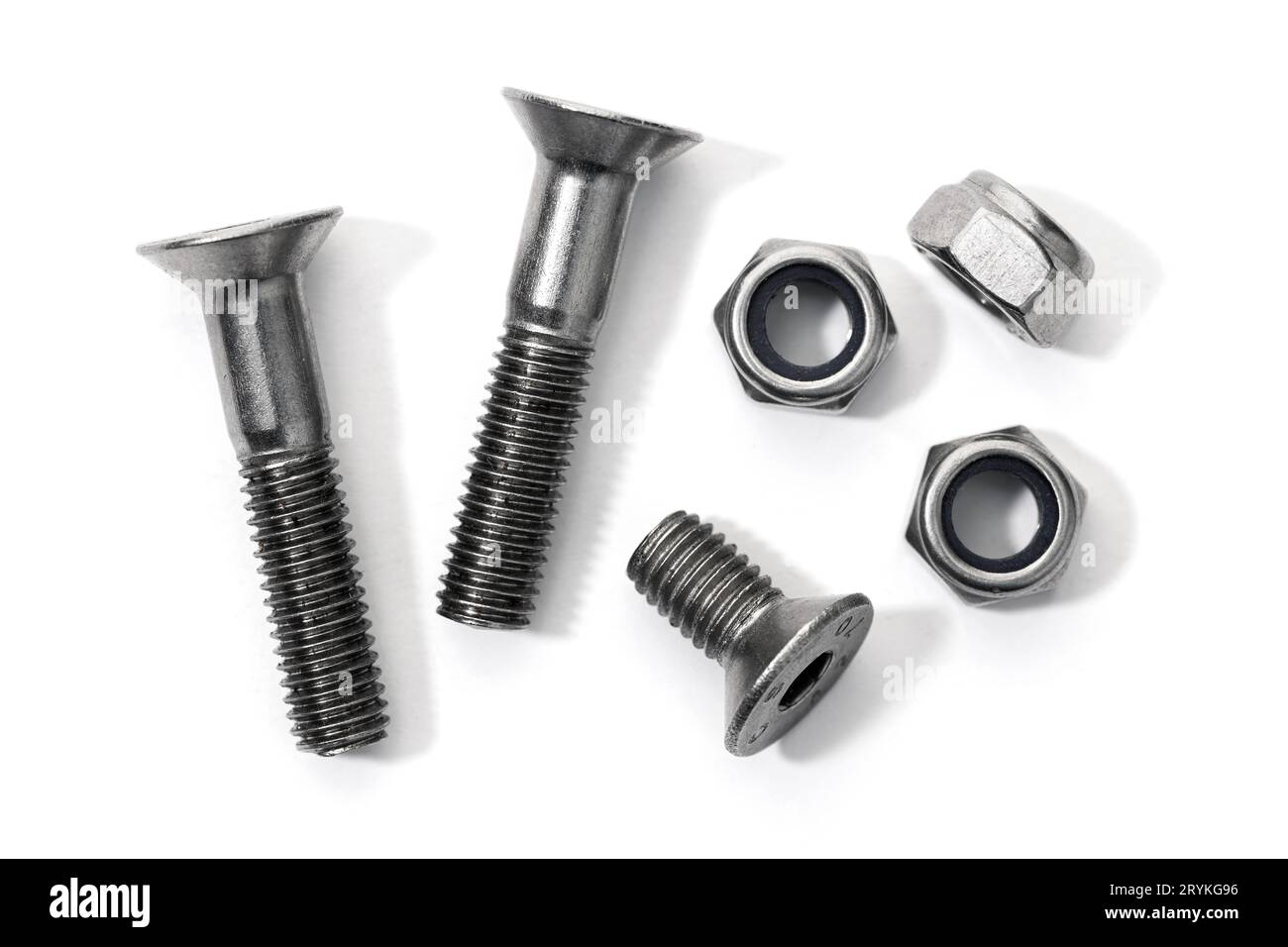 Flat head metric allen bolts and nuts isolated on white background ...