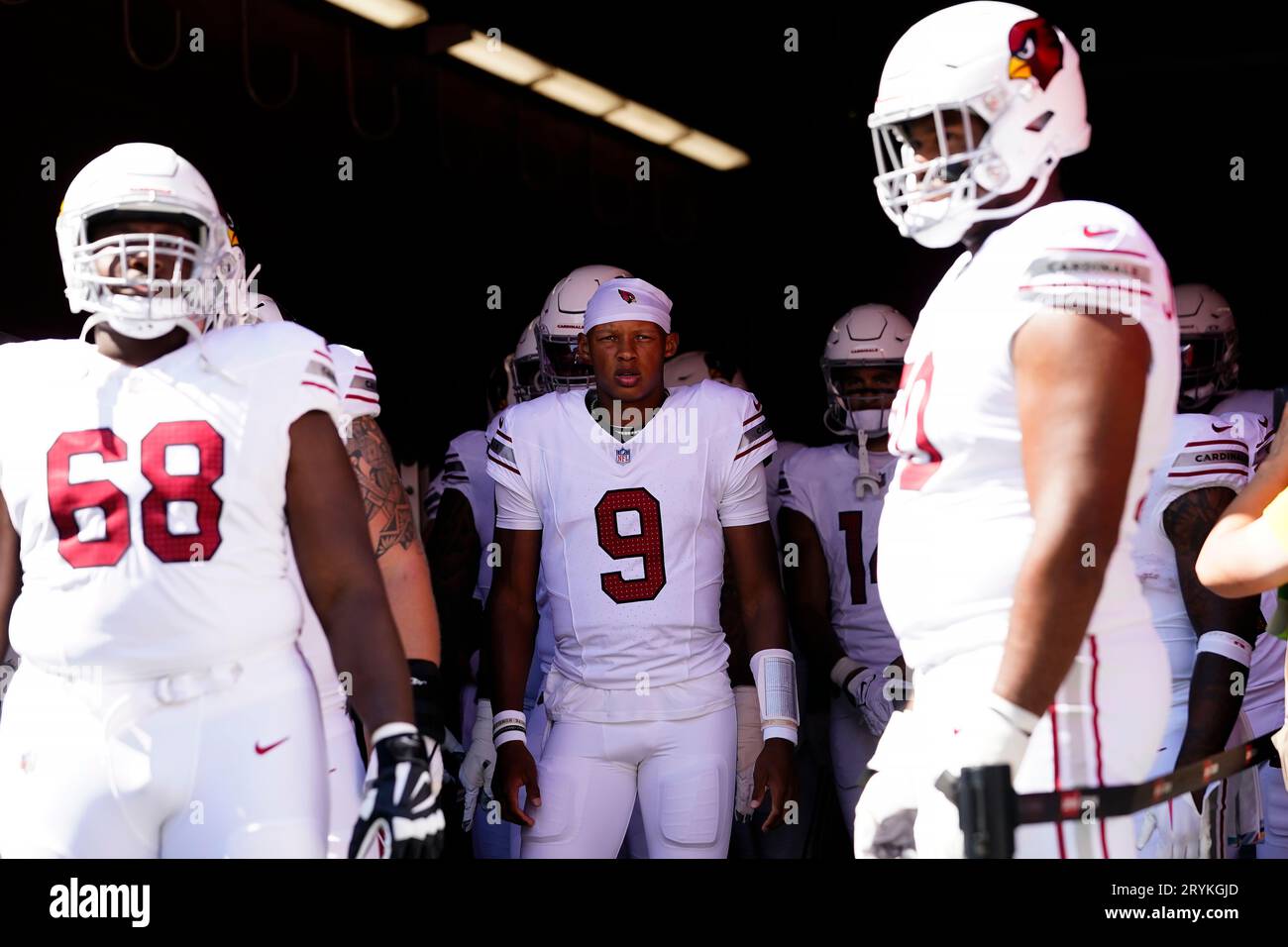 Arizona Cardinals quarterback Joshua Dobbs (9) waits in a tunnel before ...