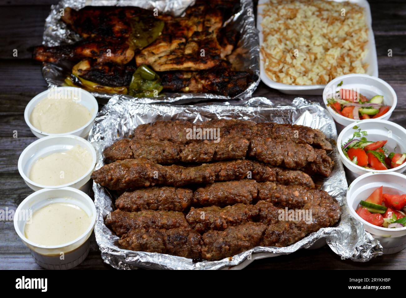 Traditional Arabic cuisine food beef Kofta and tarb kofta shish, minced ...