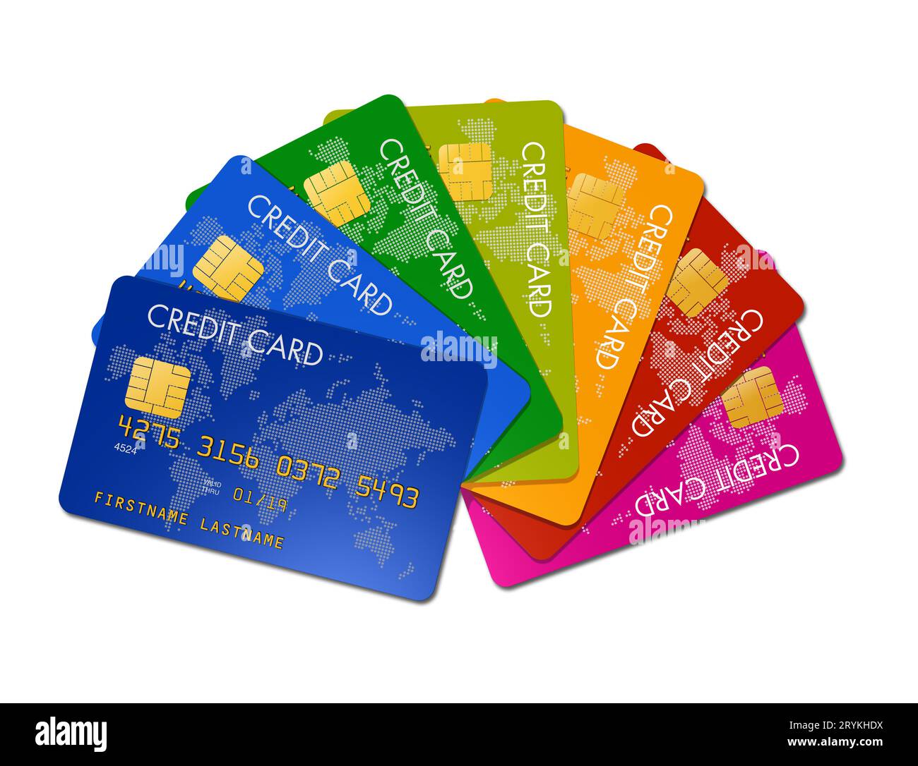 Colorful credit cards isolated on a white background. 3D illustration ...