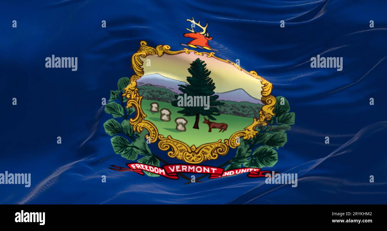 The Vermont state flag fluttering in the wind Stock Photo - Alamy