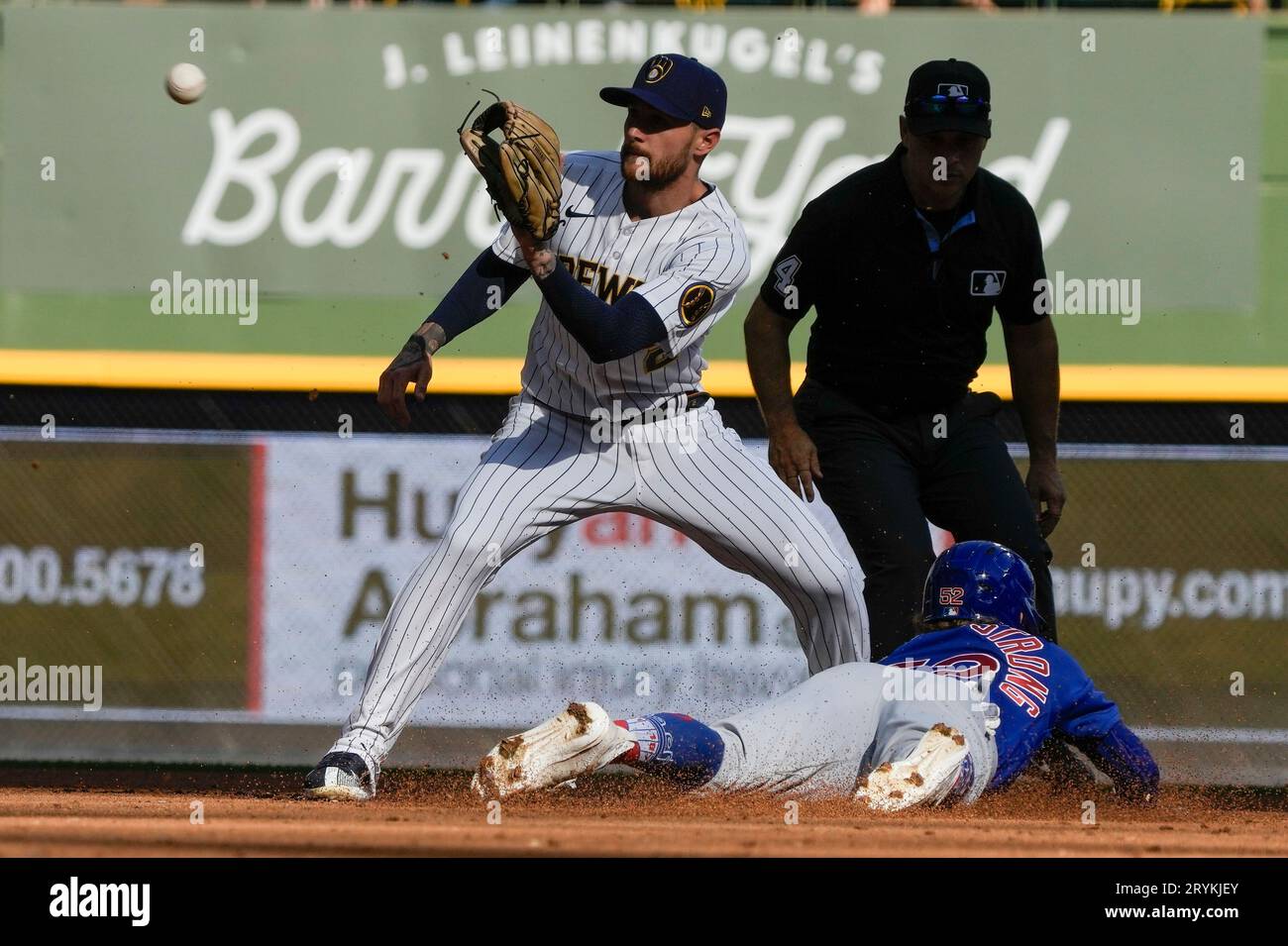 Chicago Cubs' Pete Crow-Armstrong steals second with Milwaukee Brewers ...