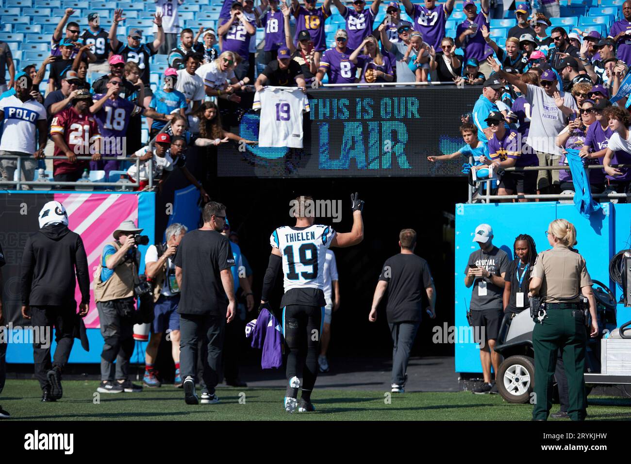 Carolina Panthers wide receiver Adam Thielen (19) salutes the Minnesota ...