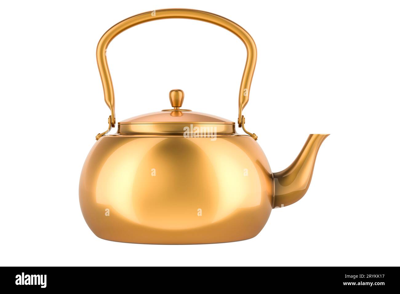 Copper or golden kettle, 3D rendering isolated on white background ...