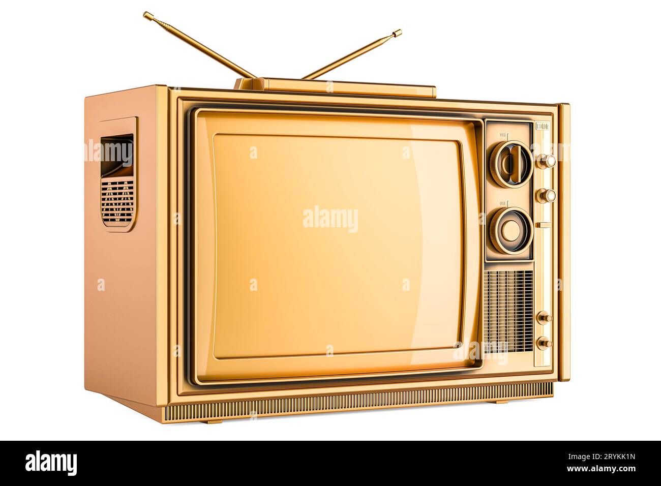 Golden TV set, 3D rendering isolated on white background Stock Photo ...