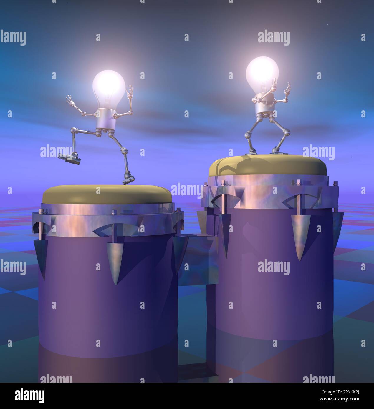 Light bulb figures dancing on a bongo drum at night Stock Photo - Alamy