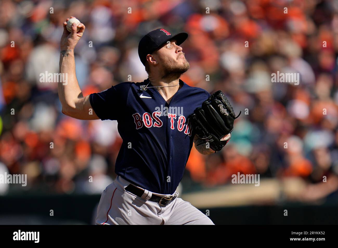 Boston Red Sox starting pitcher Tanner Houck throws to the Baltimore ...