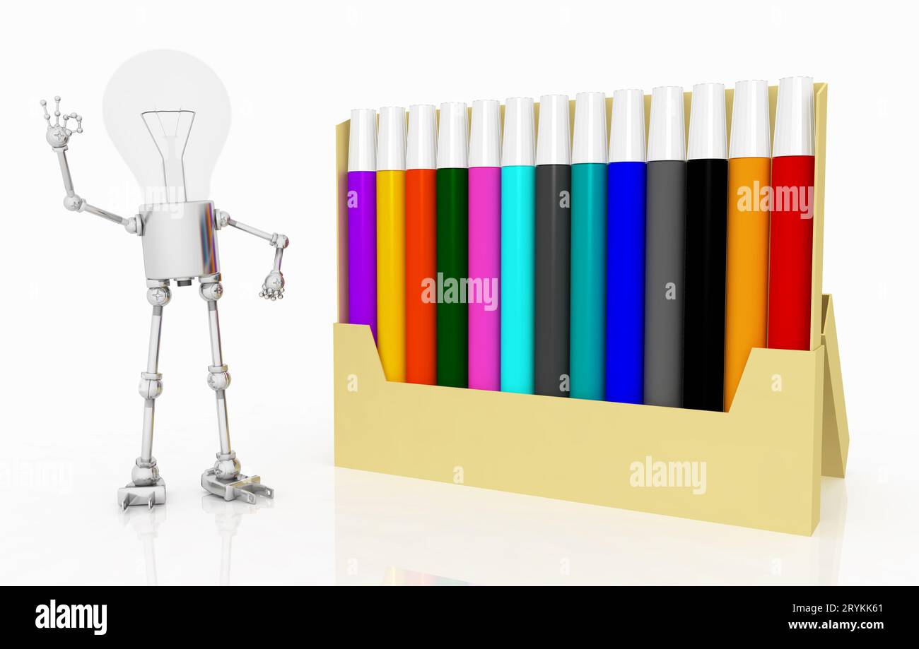 Light bulb figure with a marker set Stock Photo - Alamy