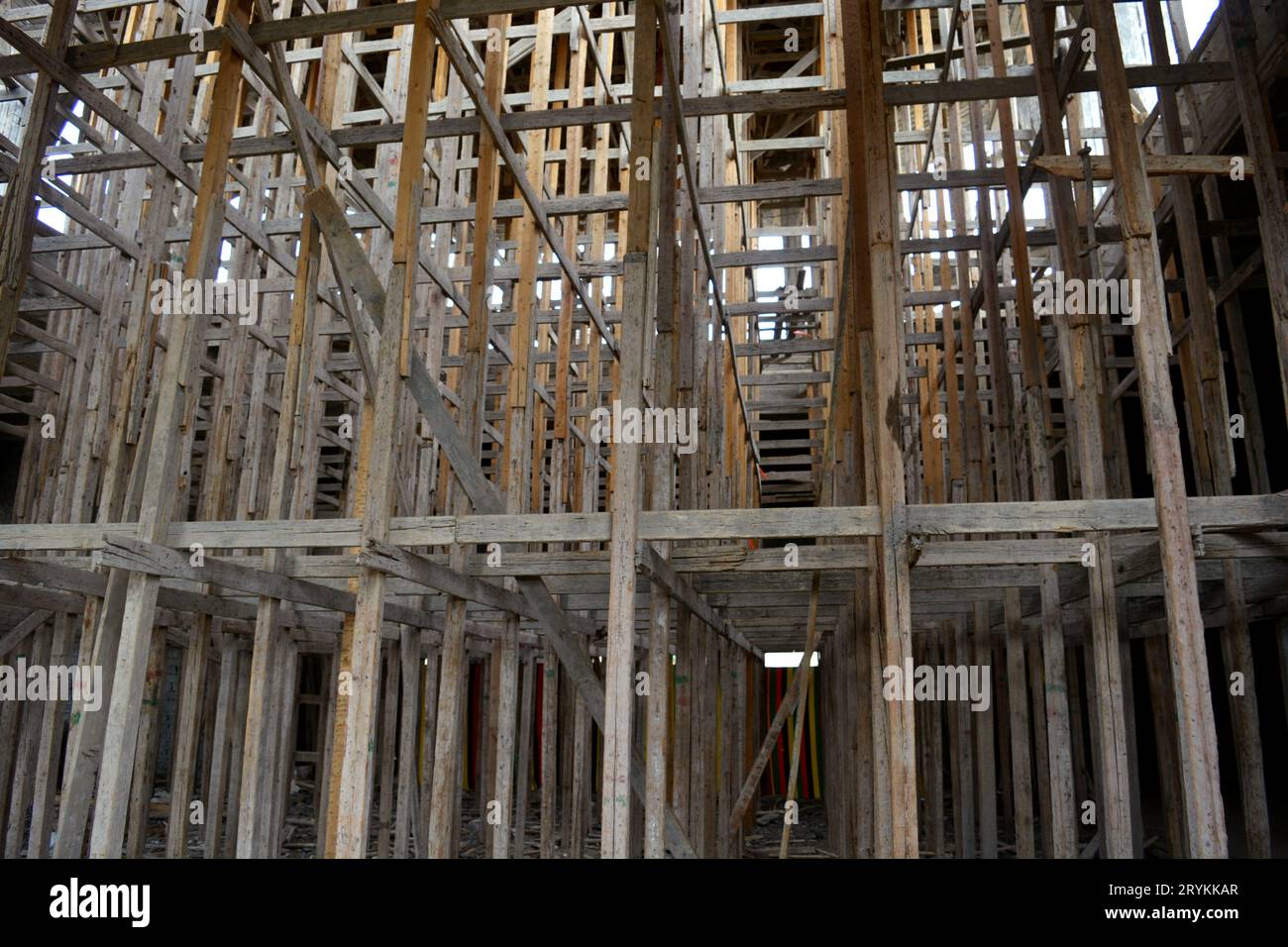 Wood formwork and scaffolding for pouring concrete and support a newly ...
