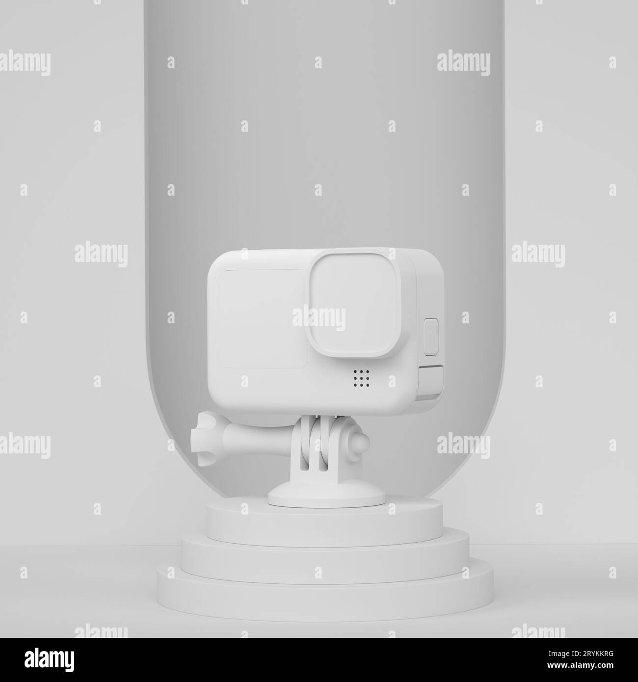 Abstract scene or podium with photo and video action camera on ...