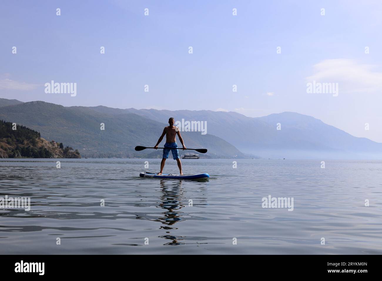 Standup paddleboarding (SUP) at Ohrid lake Stock Photo - Alamy