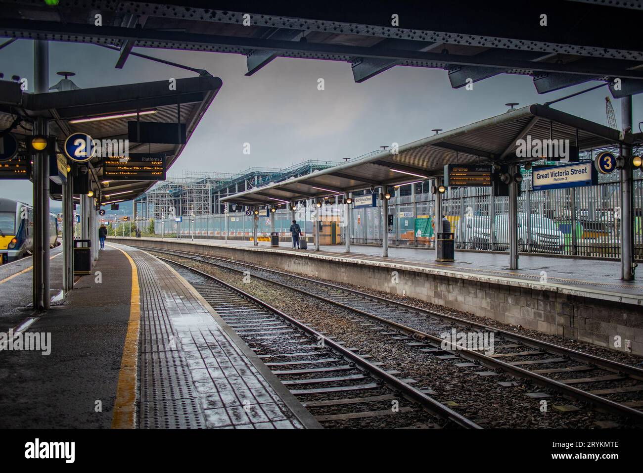 Passenger platforms at the Great Victoria street station in Belfast ...