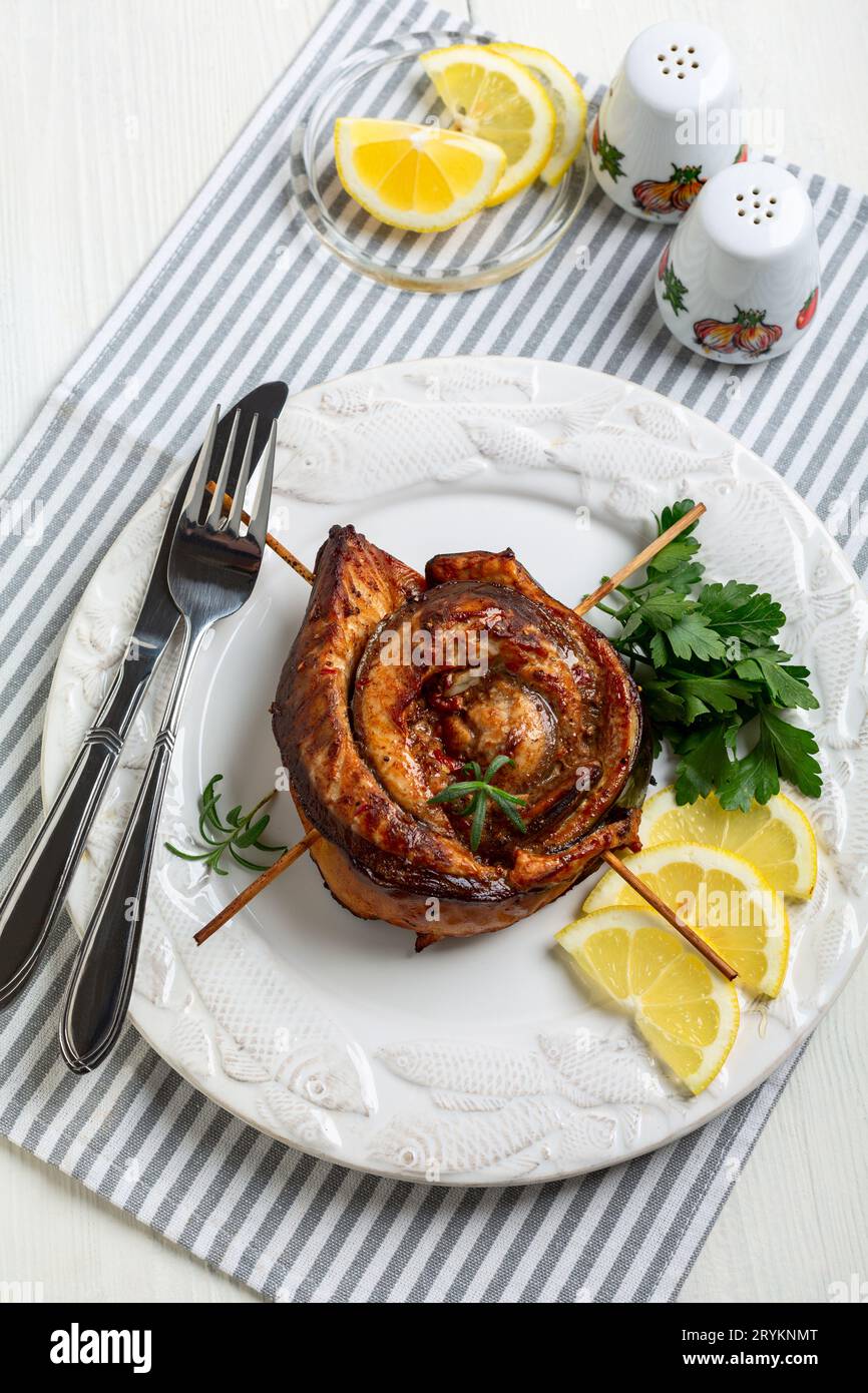 Baked mackerel fillet in the form of a roll Stock Photo - Alamy