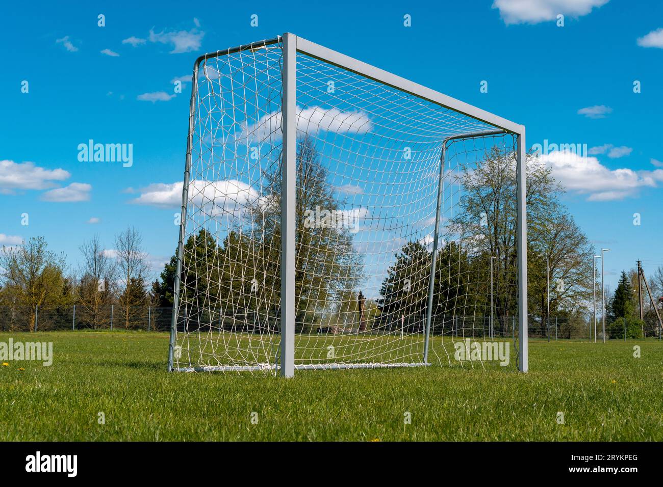 Goal gate and football net ready for kick off on match Stock Photo - Alamy