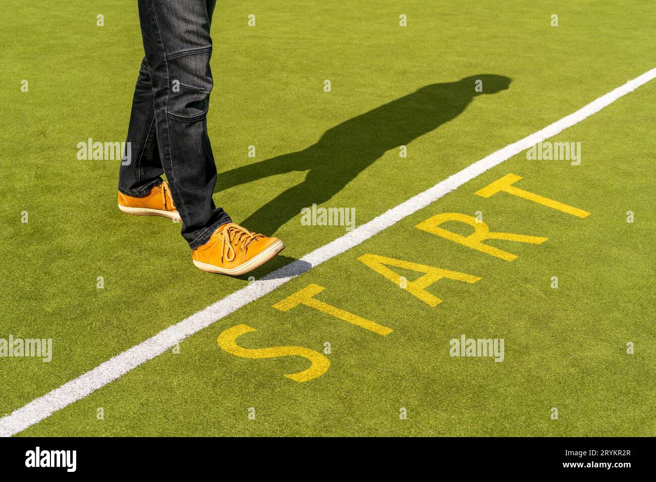 Man Steps into Start Line for Moving Forward to New Challenge Stock ...