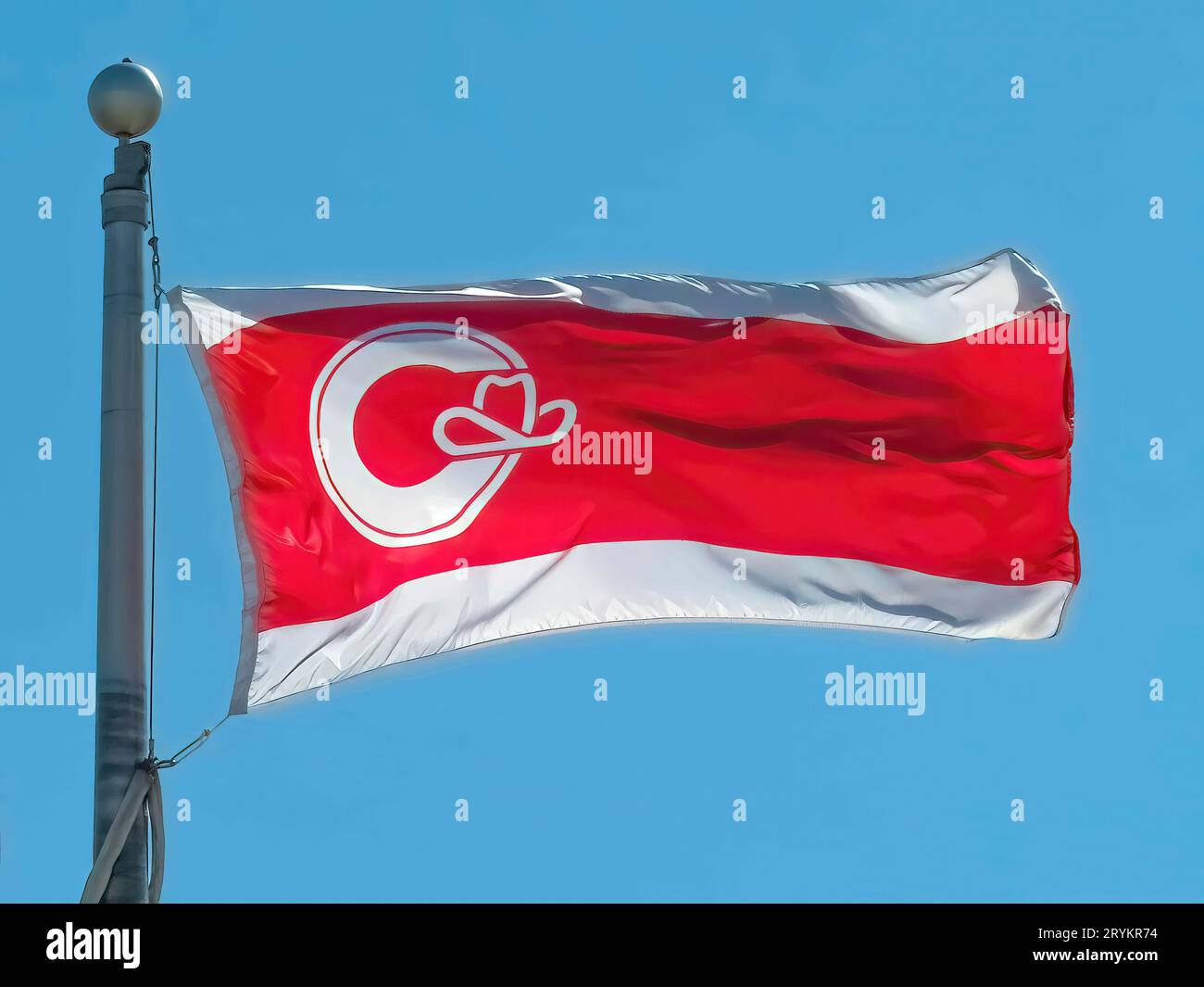 The flag of Calgary features a cowboy hat and the letter C on a red ...