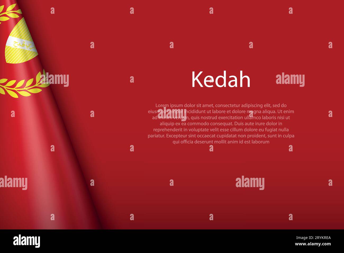 3d flag Kedah, state of Malaysia, isolated on background with copyspace ...