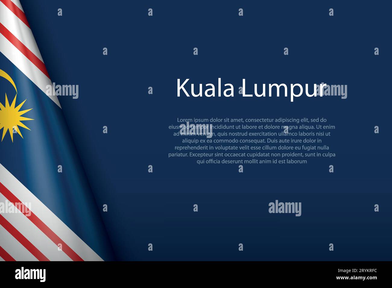 3d flag Kuala Lumpur, state of Malaysia, isolated on background with ...