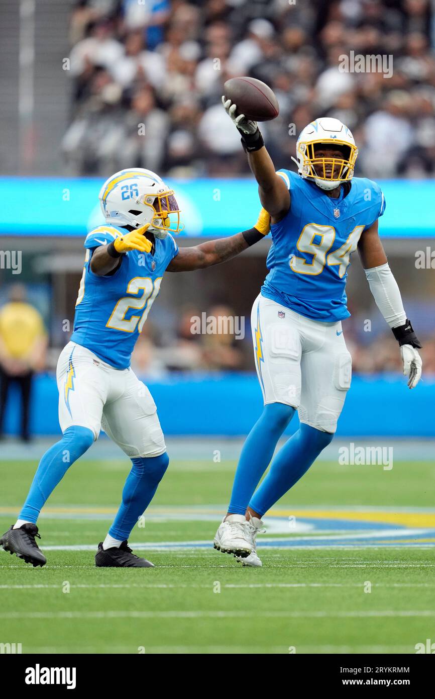 Los Angeles Chargers linebacker Chris Rumph II (94) reacts after ...