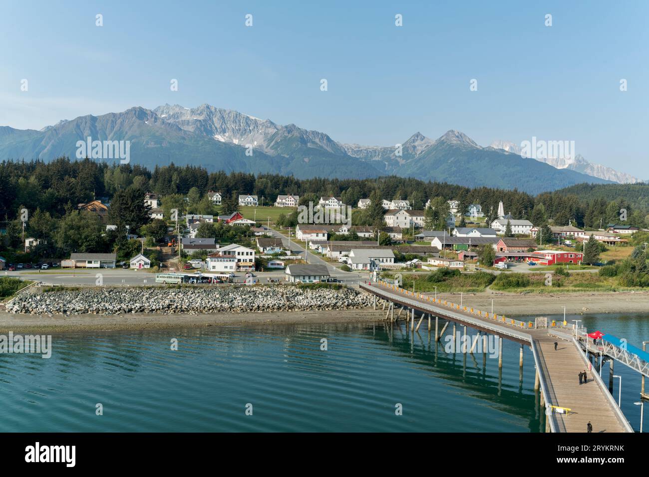view of the harbor and town of Haines, Alaska, USA, from a ship at the ...