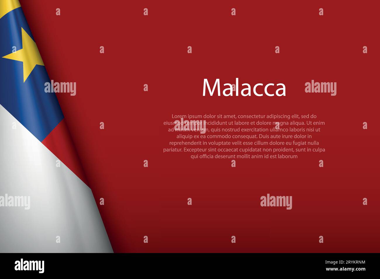 3d flag Malacca, state of Malaysia, isolated on background with ...