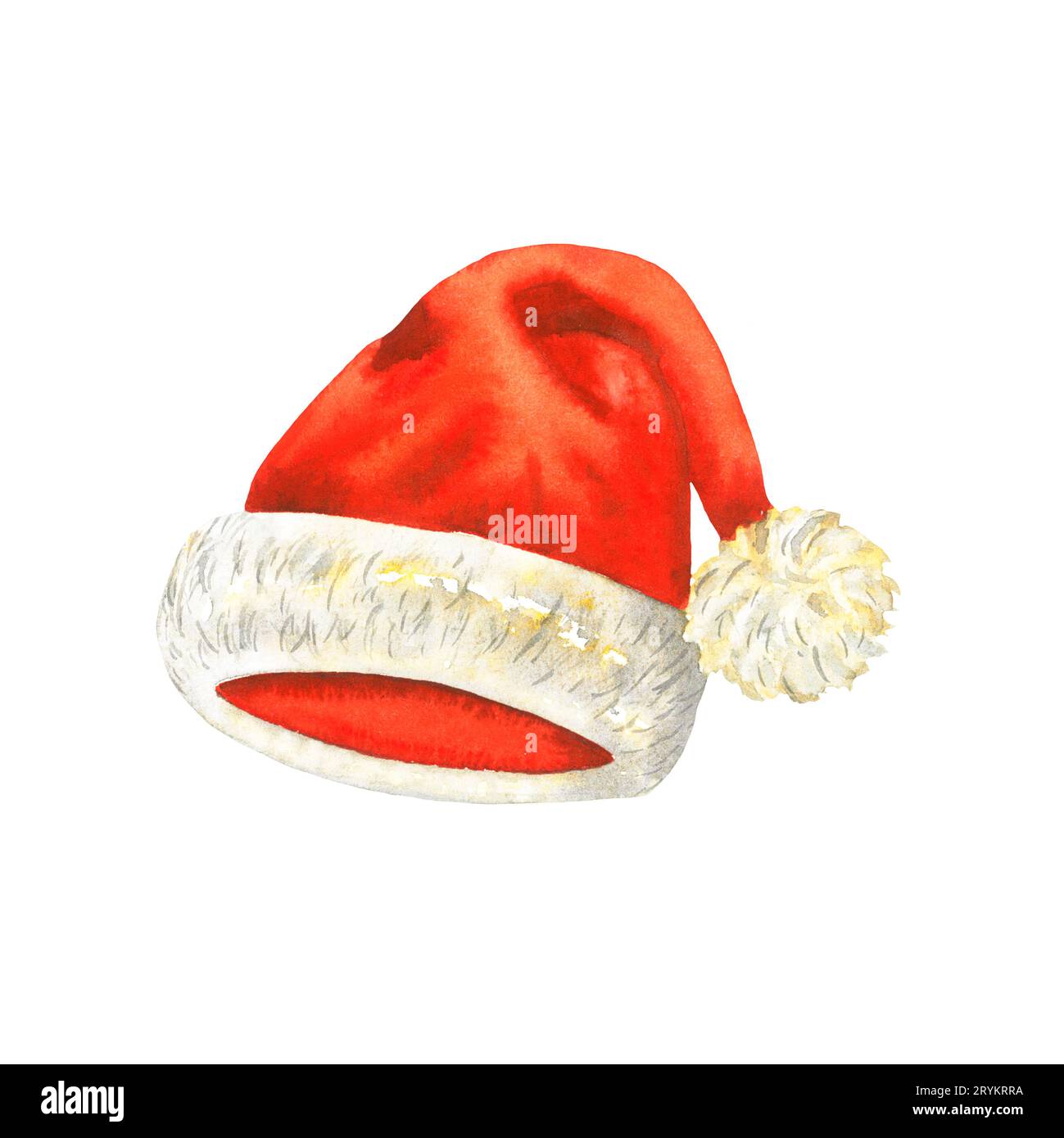 Red watercolor Christmas Santa hat hand drawn illustration isolated on ...