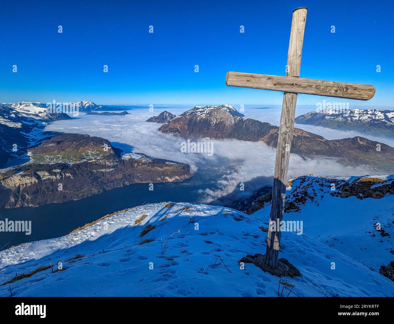 Aerial drone view of snow covered mountains and ski slopes, ski area ...