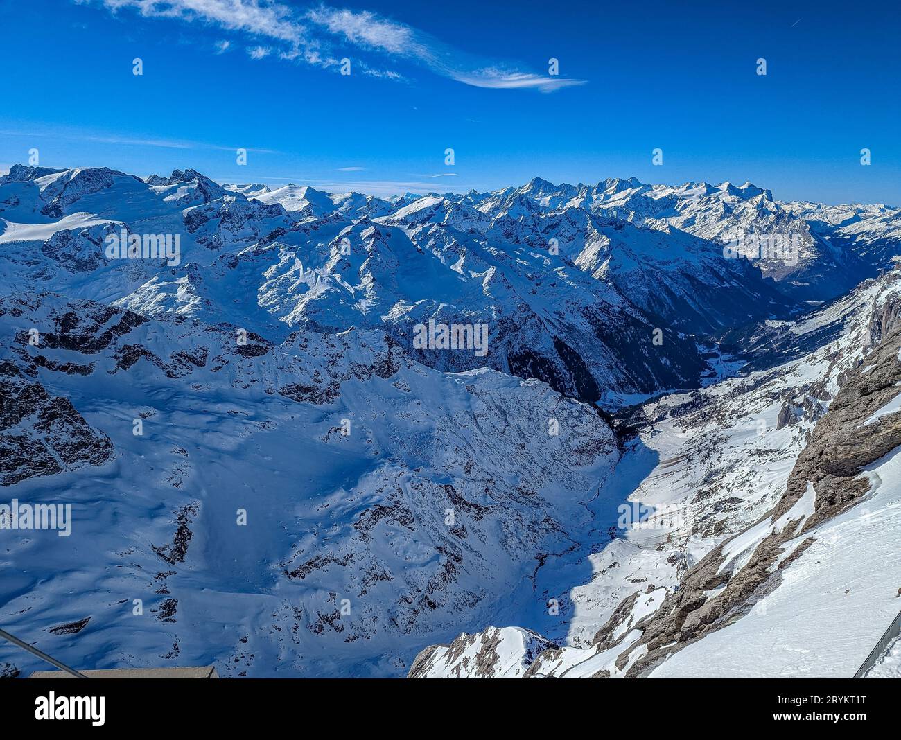 Aerial panoramic winter landscape in Swiss Alps, famous Engelgerg ...