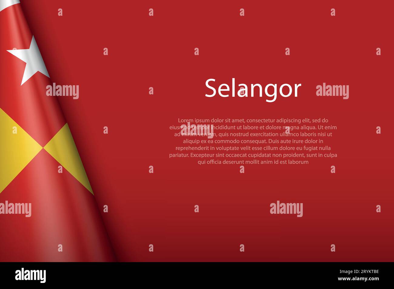 3d flag Selangor, state of Malaysia, isolated on background with ...