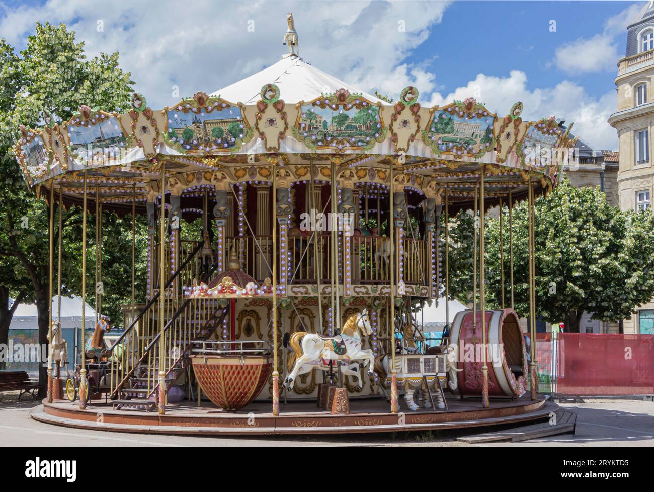 Bordeaux, France -June 6th 2019 - Antique carousel in the middle of ...