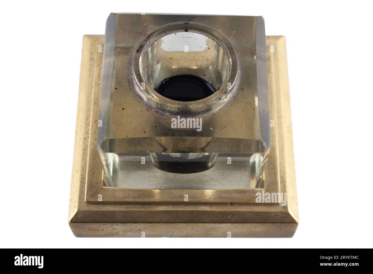 Vintage glass inkwell with black ink isolated on white background Stock ...