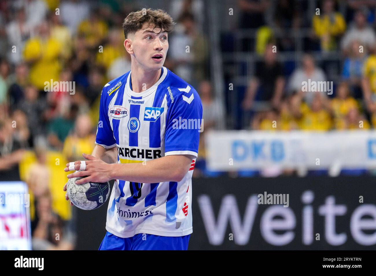 Mannheim, Deutschland. 01st Oct, 2023. Fynn-Luca Nicolaus (TVB, 19), am Ball, Einzelbild ...