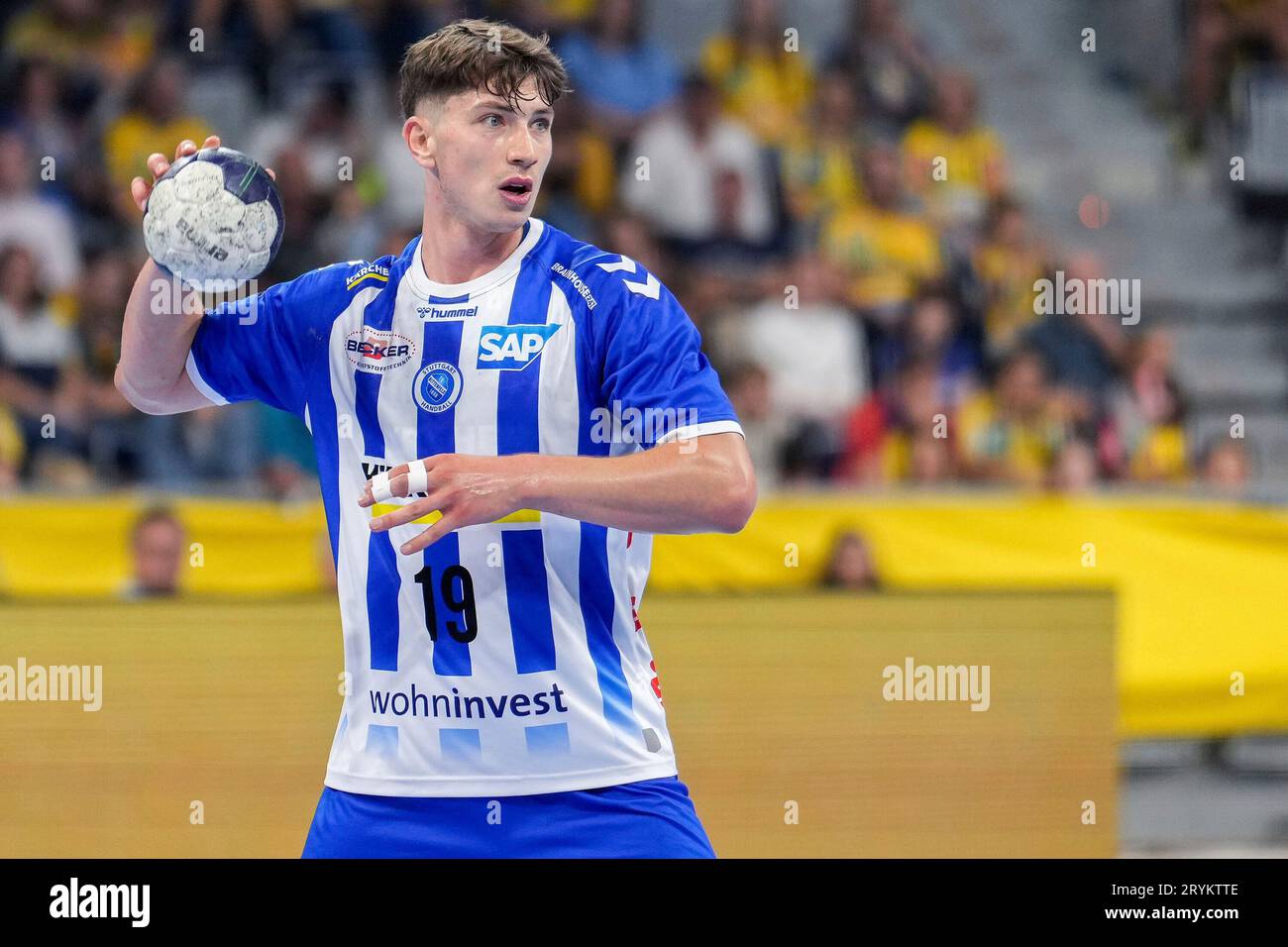 Mannheim, Deutschland. 01st Oct, 2023. Fynn-Luca Nicolaus (TVB, 19), am Ball, Einzelbild ...